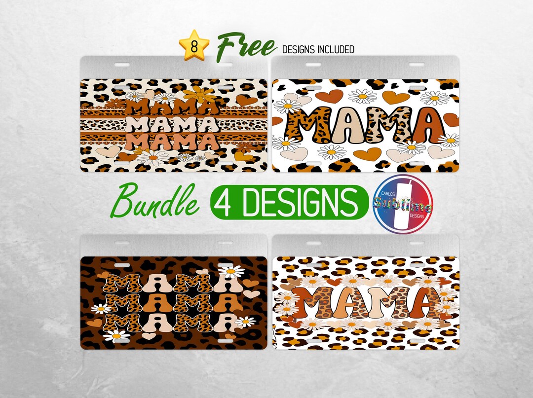 Leopard Mama License Plate PNG Bundle Retro Mothers Day License Plate ...