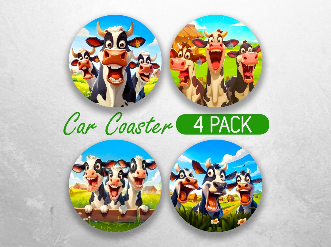 Selfie Funny Cows Car Coaster PNG Animal Farm Car Coaster Sublimation ...
