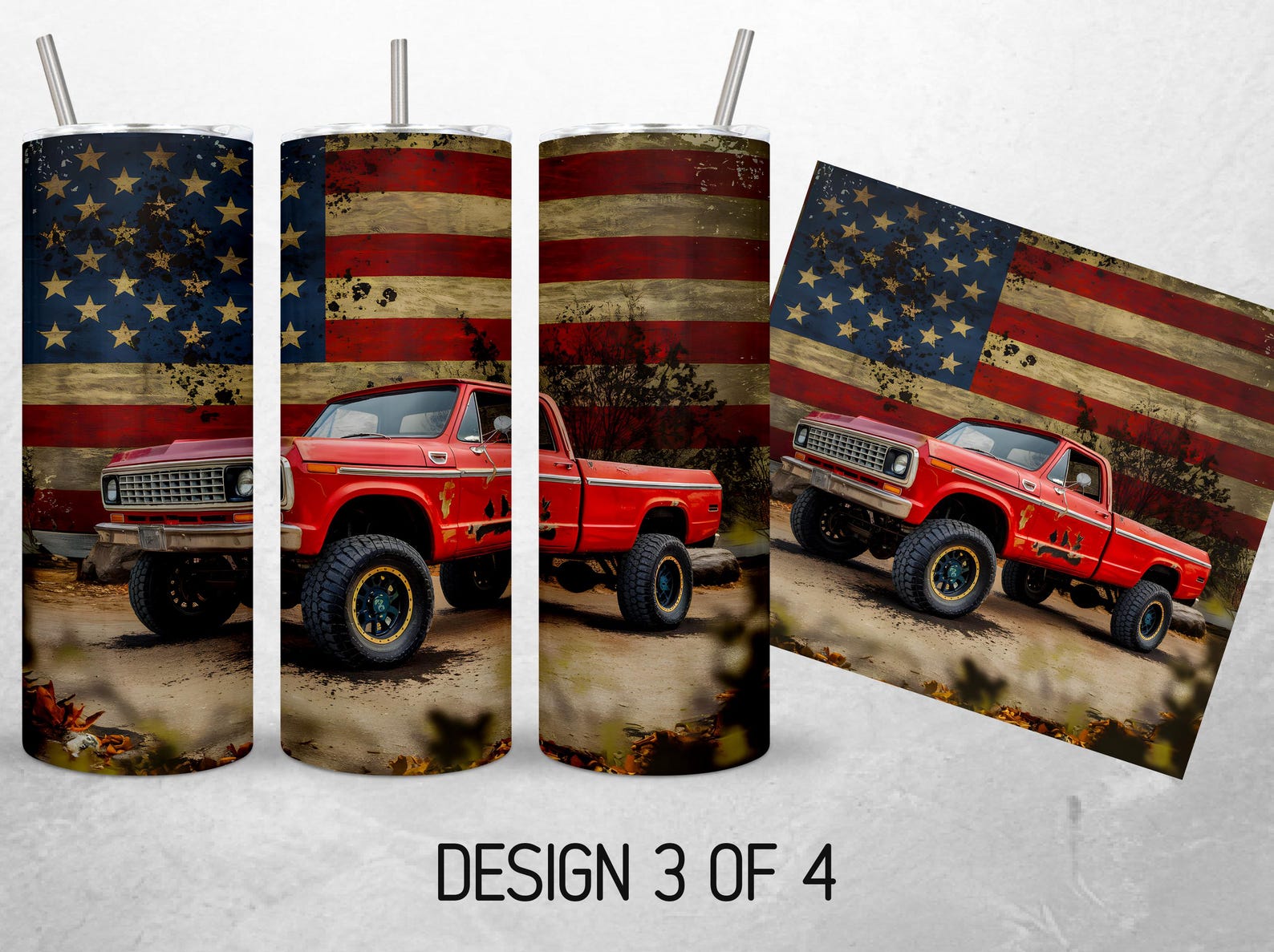 Square Body Truck Tumbler Wrap 20oz Bundle American Flag Truck Tumbler ...