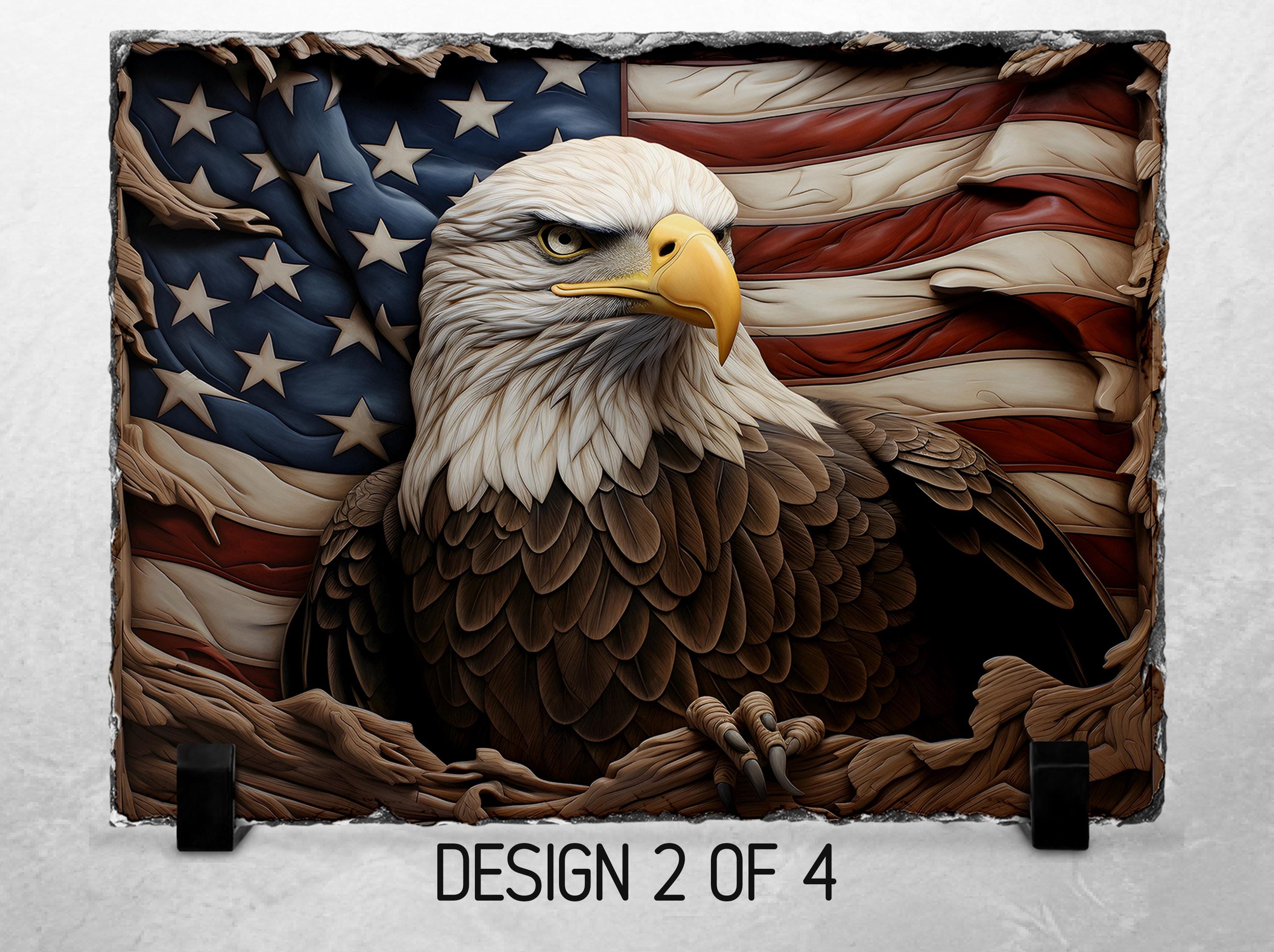Patriotic Eagle Slate PNG 4 Design Bundle, 3D American Flag Sublimation ...