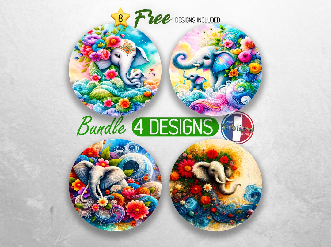 Embroidered Elephant Car Coaster PNG Floral Baby Elephant Car Coaster ...