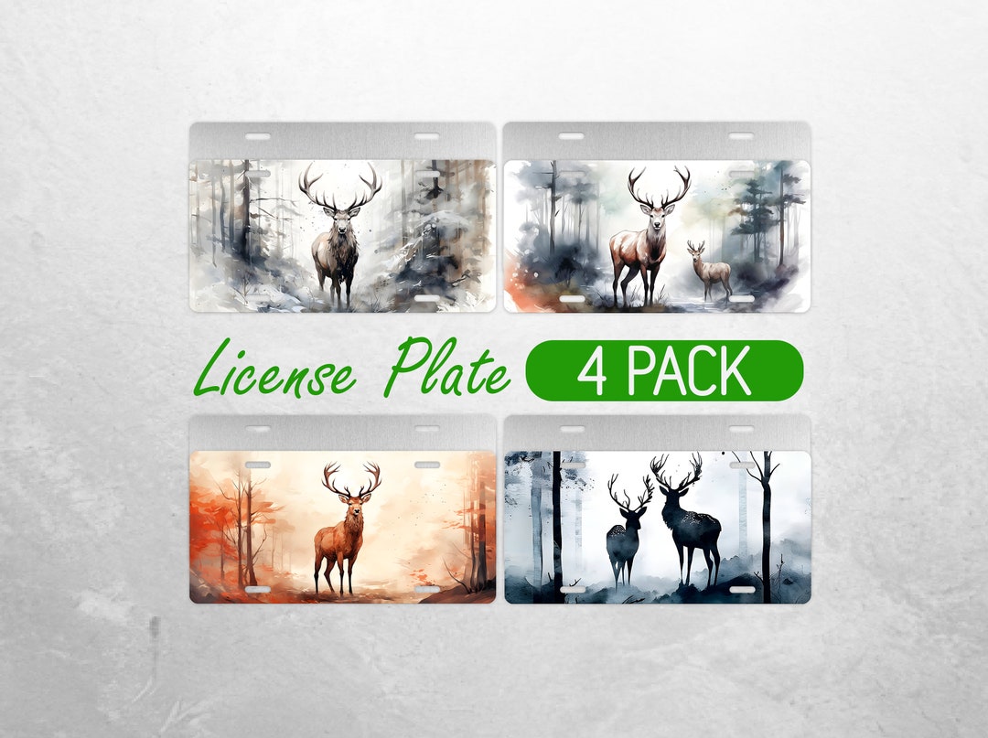Watercolor Deer License Plate PNG Buck White Winter License Plate ...
