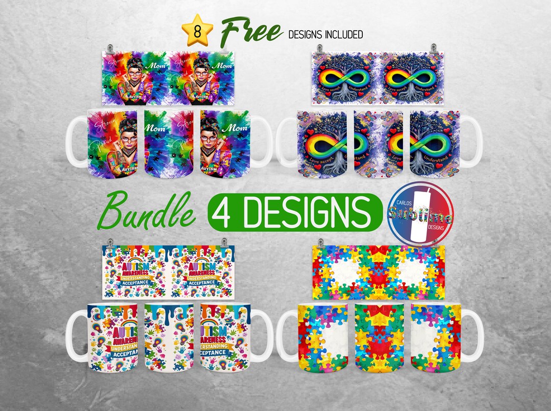 Autism Mom Mug Wrap PNG Bundle Autism Awareness 11oz and 15oz Mug ...