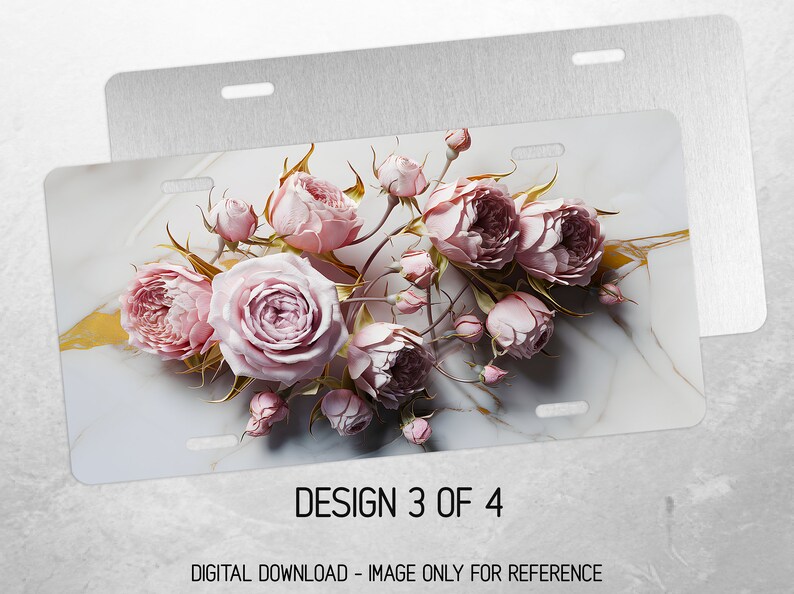 3D Pink Roses License Plate PNG Floral Rose License Plate Design ...