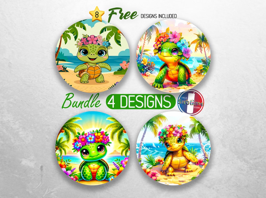 Cute Sea Turtle Car Coaster PNG Bundle Tropical Turtle Coaster Png ...