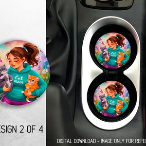 Cat Mom Car Coaster PNG Cat Woman Car Coaster Sublimation Designs ...