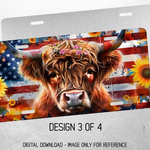 Patriotic Highland Cow License Plate PNG American Flag License Plate ...