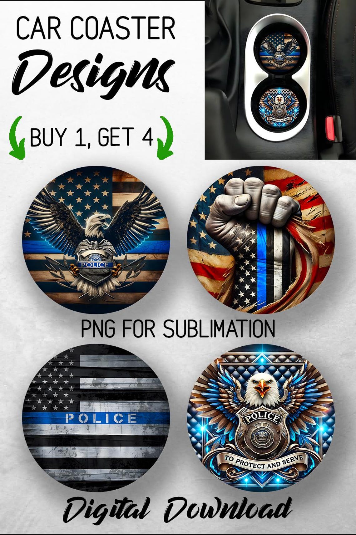 Police Car Coaster PNG Bundle Police Officer Car Coaster Sublimation ...