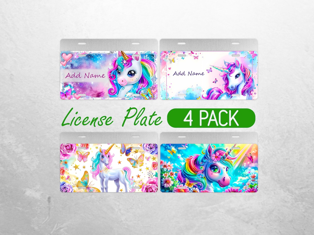 Cute Unicorn License Plate PNG Bundle Add Your Own Name Unicorn License ...