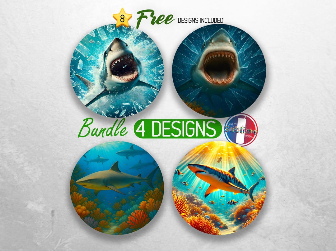 3D Shark Car Coaster PNG Bundle Great White Shark Coaster Sublimation ...
