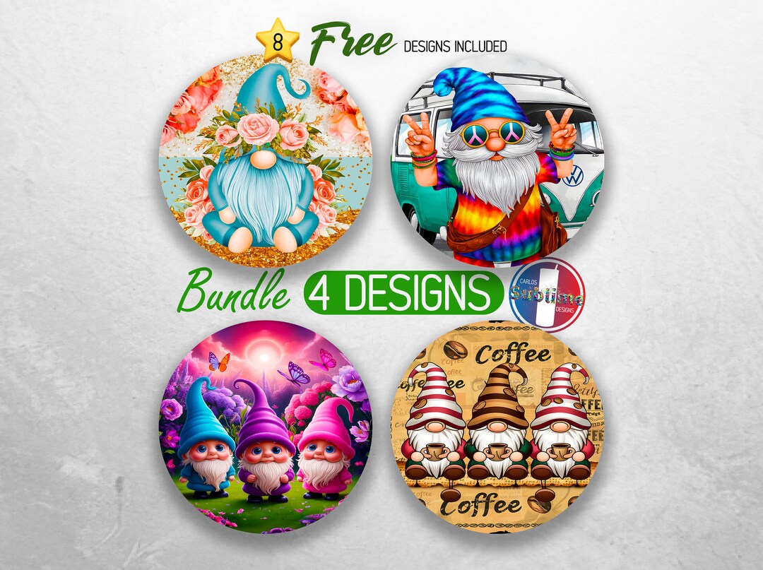 Cute Gnomes Car Coaster PNG Coffee Gnome Car Coaster Sublimation ...
