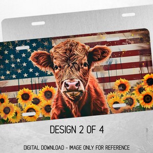 Patriotic Highland Cow License Plate PNG American Flag License Plate ...