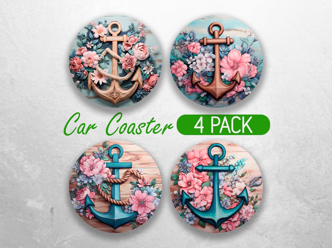 Anchor Car Coaster PNG Nautical Car Coaster Sublimation Designs Flower ...