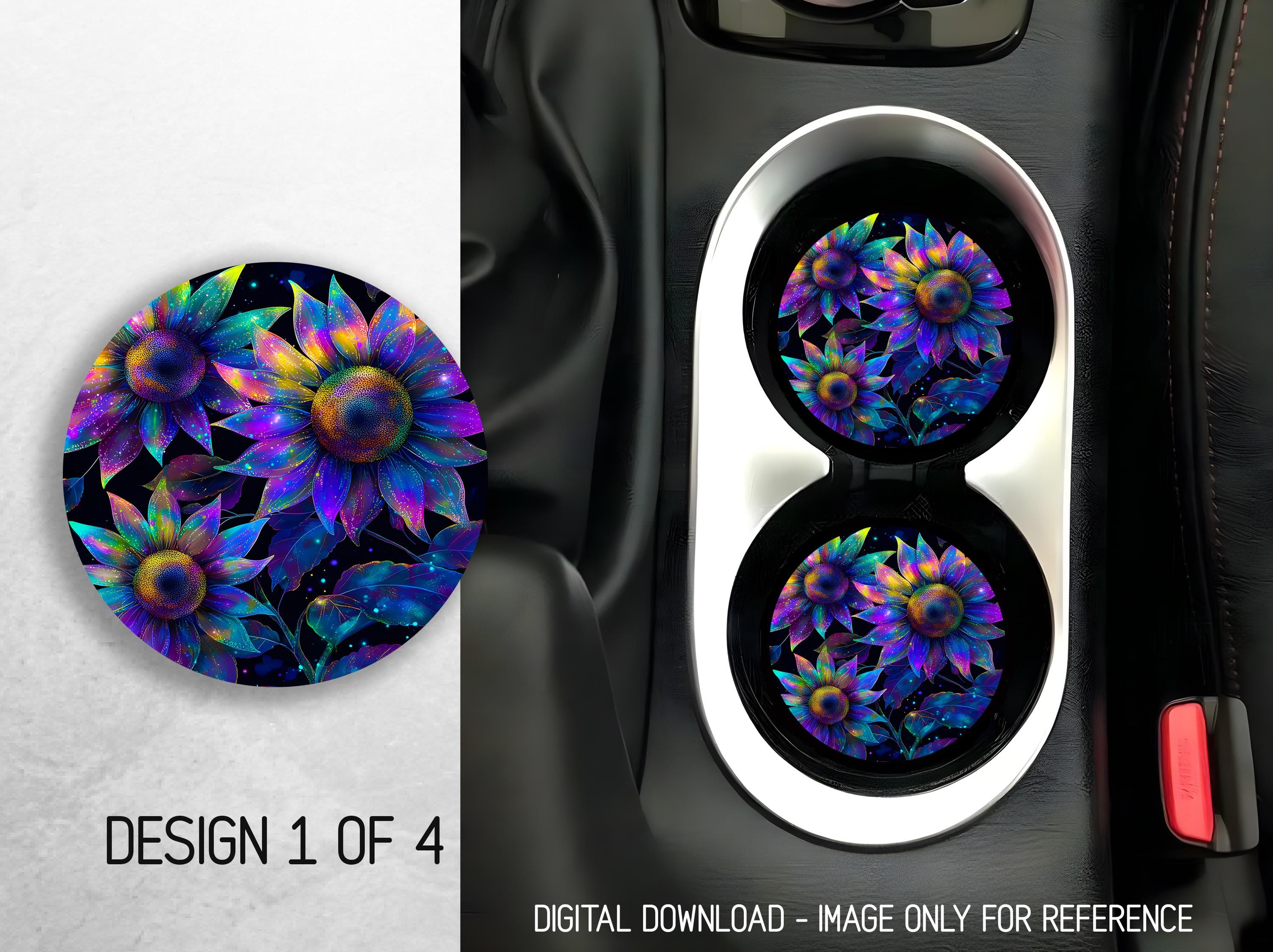 Purple Sunflower Car Coaster PNG Bundle Colorful Flower Car Coaster ...