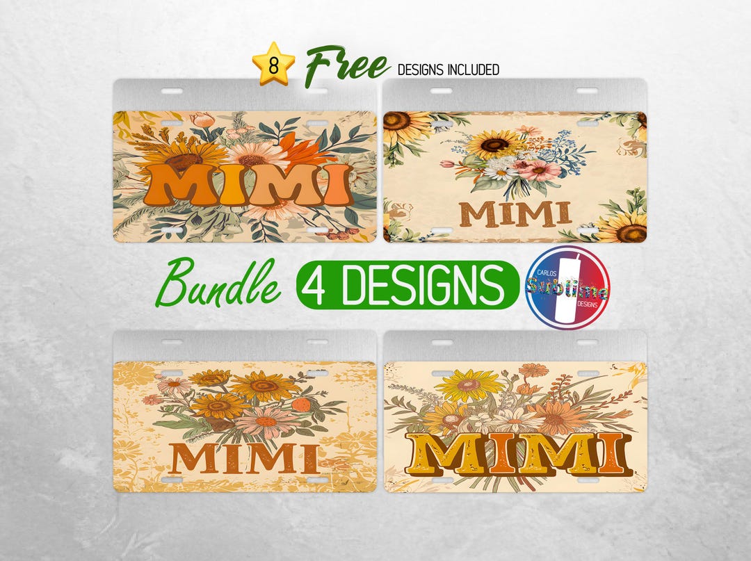 Mimi Mothers Day License Plate PNG Bundle Floral Mimi License Plate ...