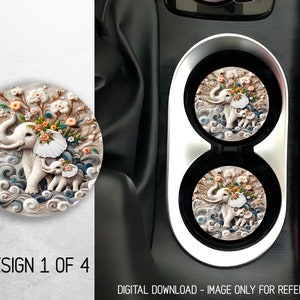 Embroidered Elephant Car Coaster PNG Floral Baby Elephant Car Coaster ...