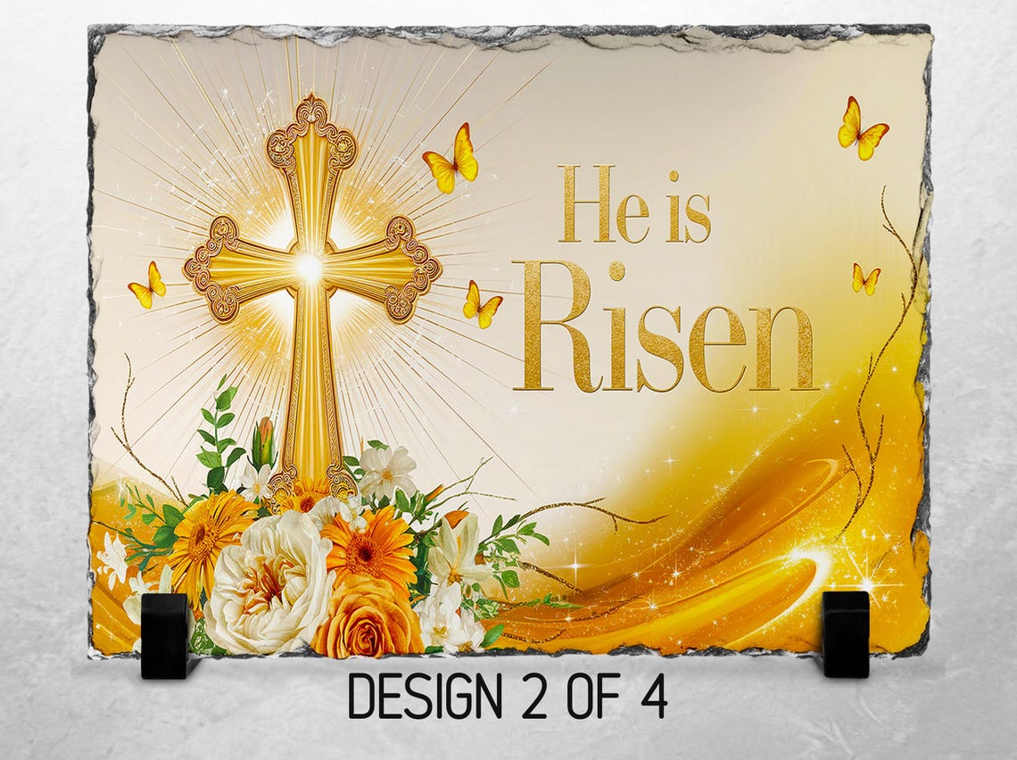 Easter He is Risen Slate PNG Floral Christian Cross Slate File Bundle ...