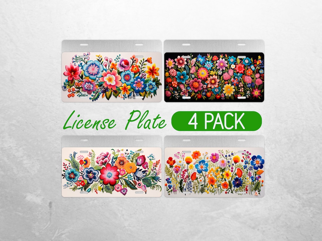 Mexican Floral License Plate PNG Embroidered Flower License Plate ...