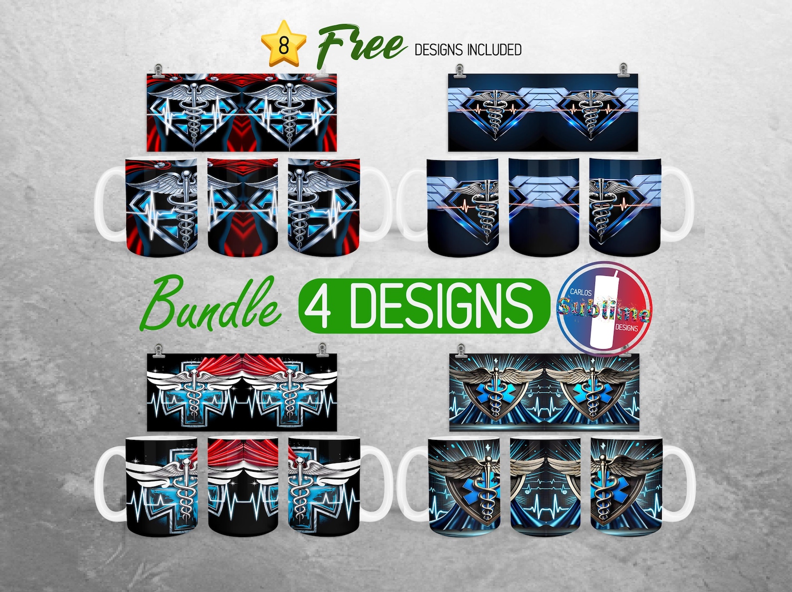 Super Hero First Responder Mug Wrap Bundle Caduceus Medical Mug PNG ...