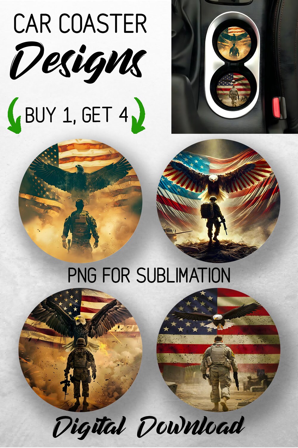 USA Military Car Coaster PNG Bundle Patriotic Coaster Png Sublimation ...