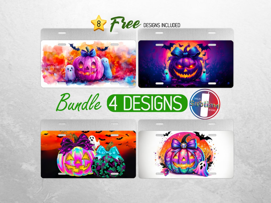 Pink Halloween License Plate PNG Halloween Pumpkins License Plate ...