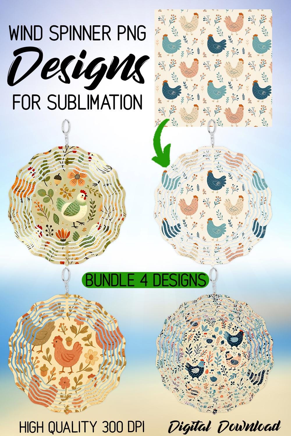 Cute Chicken Wind Spinner PNG Designs Country Folk Art Windspinner PNG ...