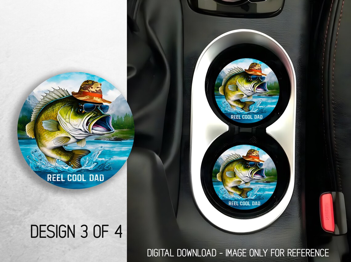 Reel Cool Dad Car Coaster PNG Fishing Father's Day Car Coaster ...