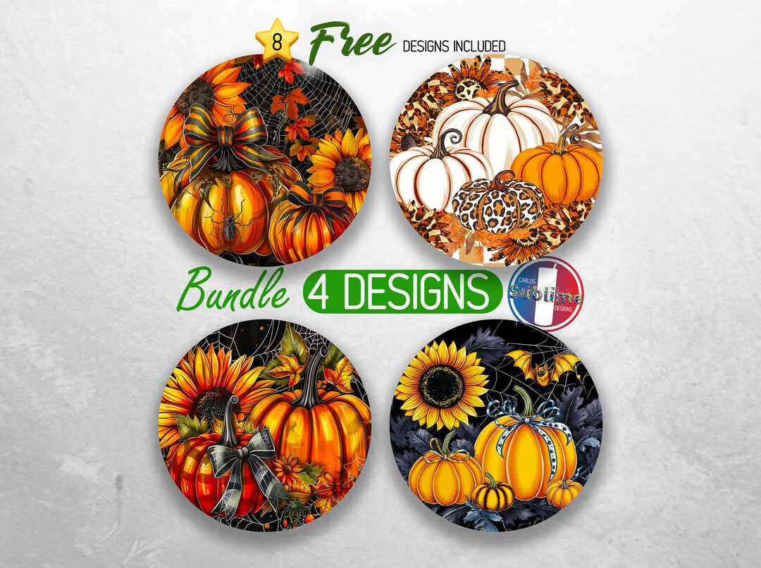 Fall Pumpkin Car Coaster PNG Bundle Halloween Pumpkin Coaster Png ...