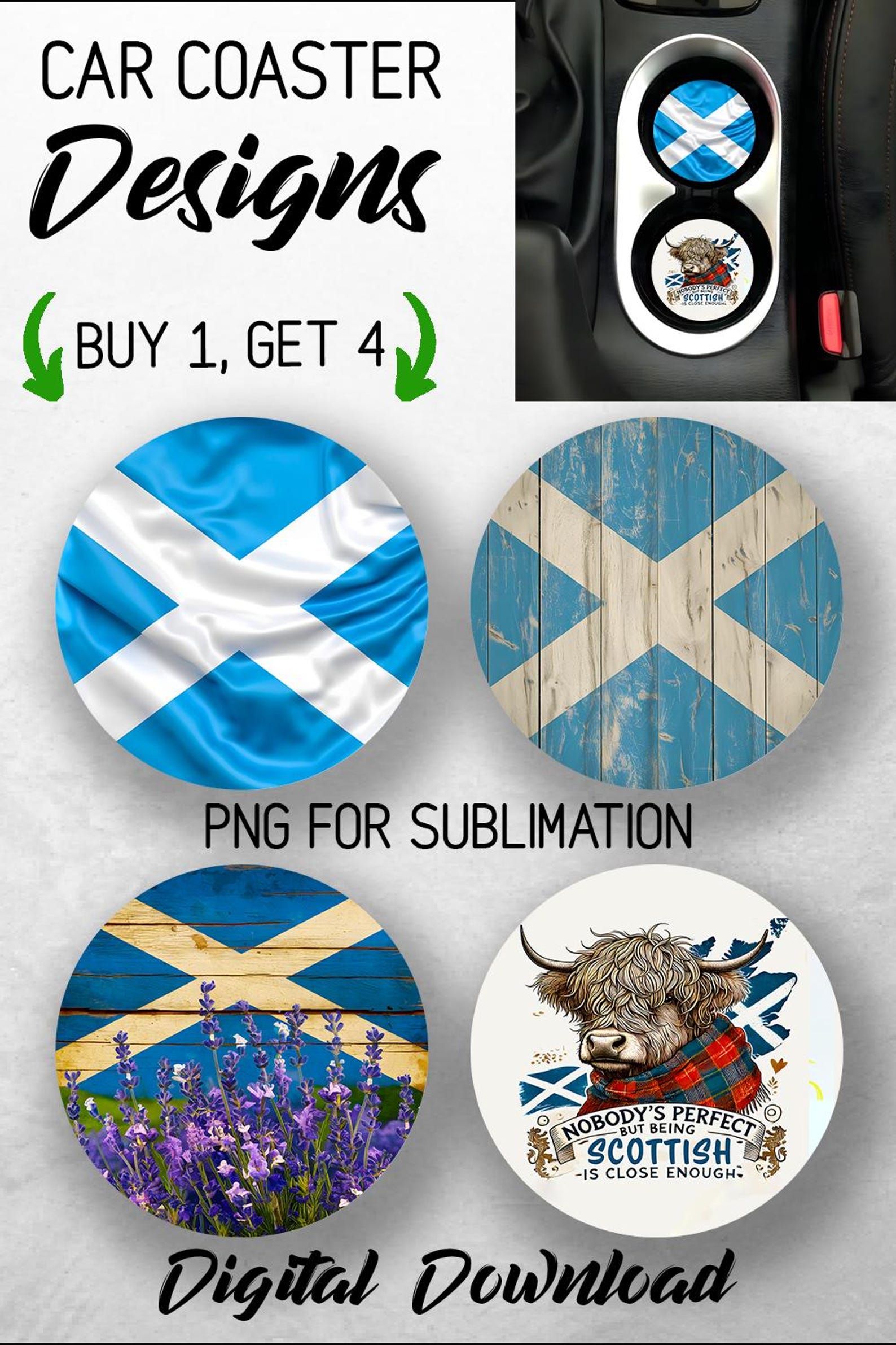 Scotland Car Coaster PNG Bundle Scotland Flag Car Coaster Sublimation ...