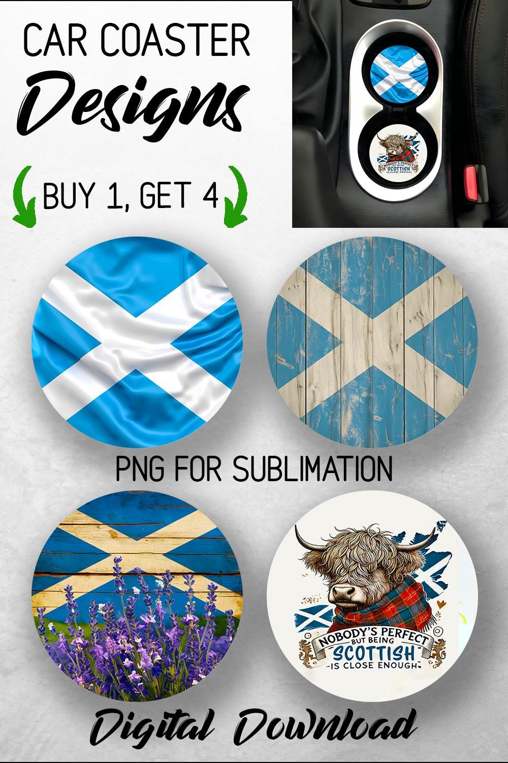 Scotland Car Coaster PNG Bundle Scotland Flag Car Coaster Sublimation ...
