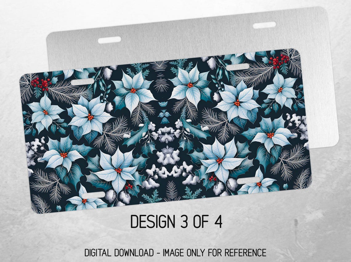 3D Christmas Flowers License Plate PNG Bundle Winter Foliage License ...