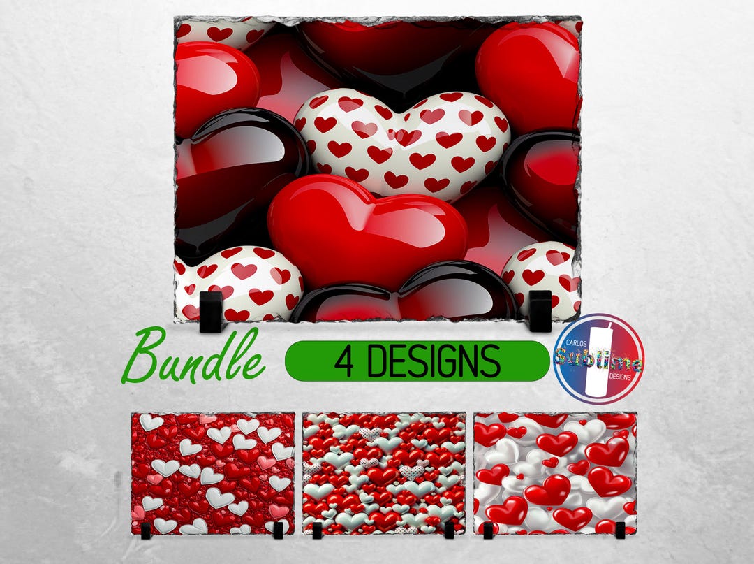 3D Valentines Day Hearts Slate PNG Valentine Hearts Slate File Bundle ...