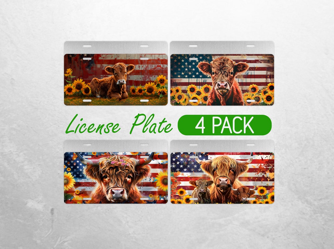 Patriotic Highland Cow License Plate PNG American Flag License Plate ...