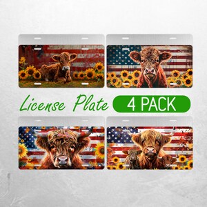 Patriotic Highland Cow License Plate PNG American Flag License Plate ...