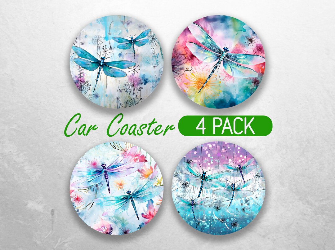 Watercolor Dragonfly Car Coaster PNG Dragonflie Car Coaster Sublimation ...