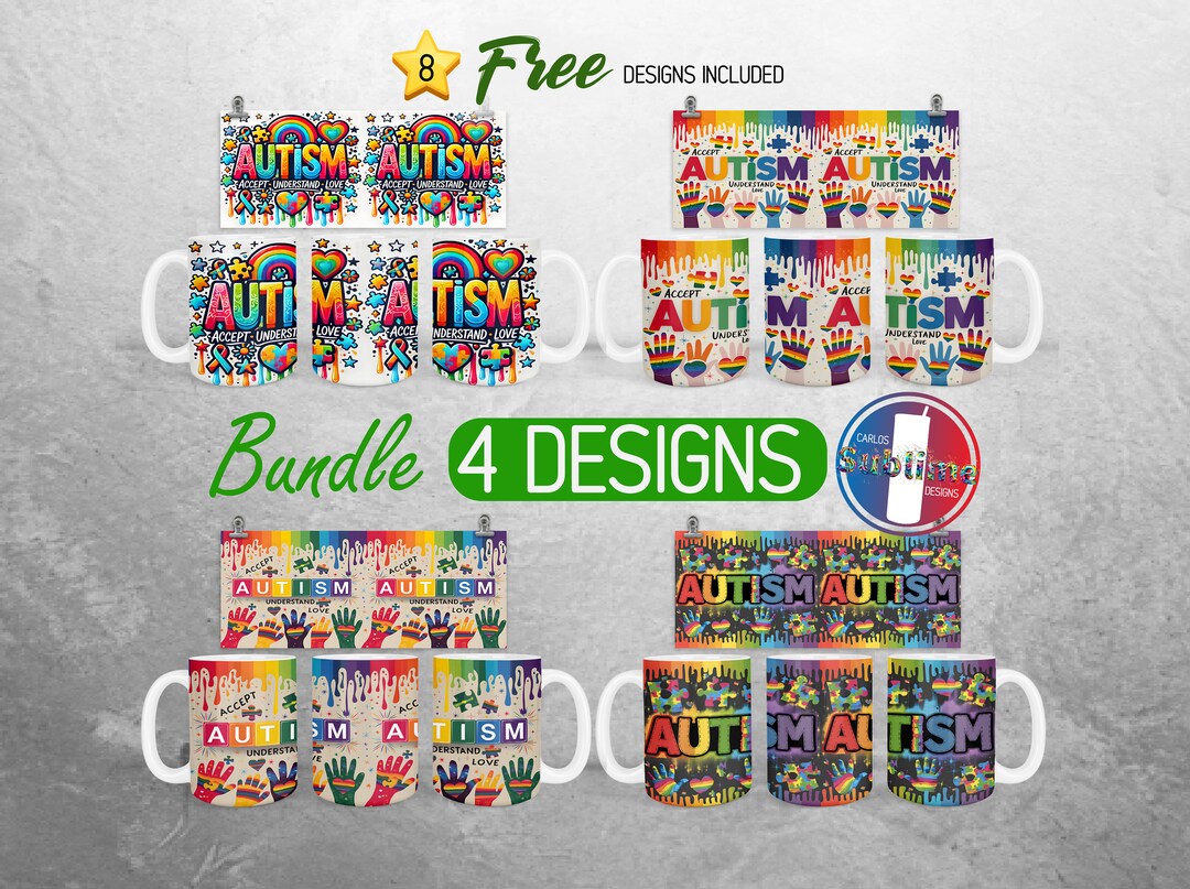 Autism Mug Wrap PNG Bundle Autism Awareness 15oz Mug Wrap Proud Autism ...