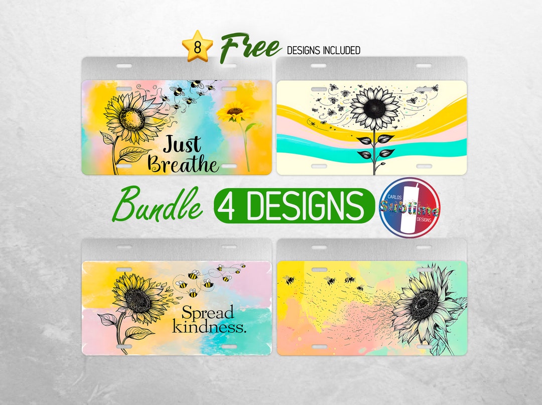 Just Breathe License Plate PNG Bees Sunflower License Plate Design ...