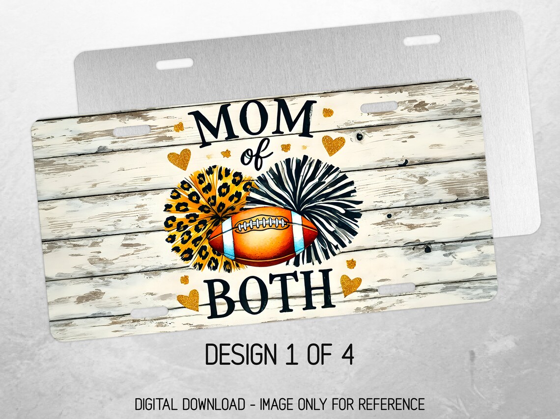 Football Cheer Mom of Both License Plate PNG Cheer Football Mom License ...