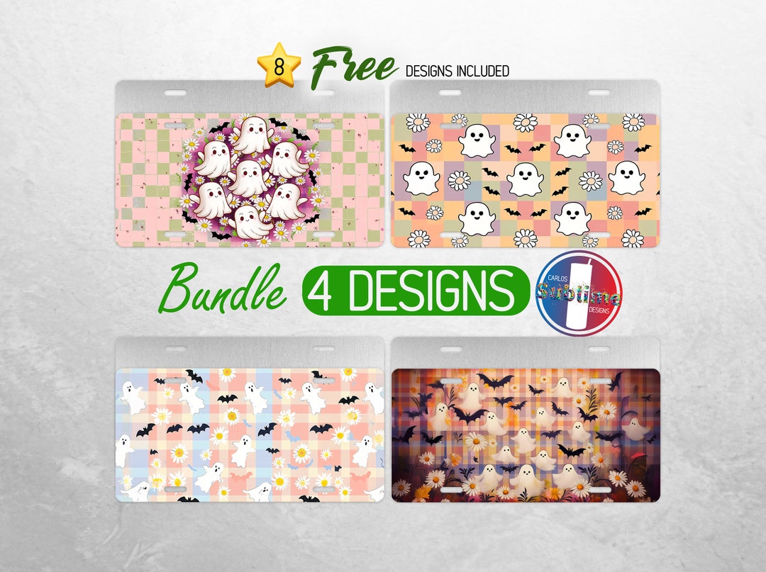 Retro Halloween License Plate PNG Cute Retro Ghost License Plate Design ...