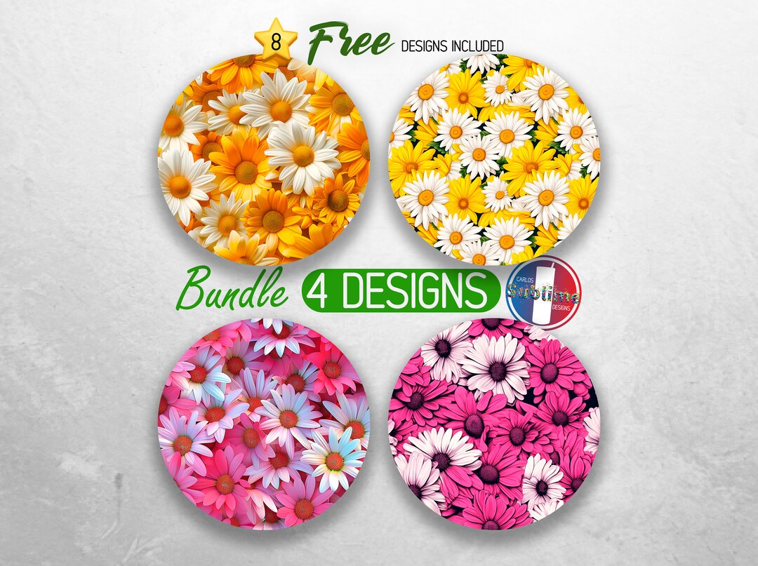 Daisy Flowers Car Coaster PNG Spring Floral Car Coaster Sublimation ...