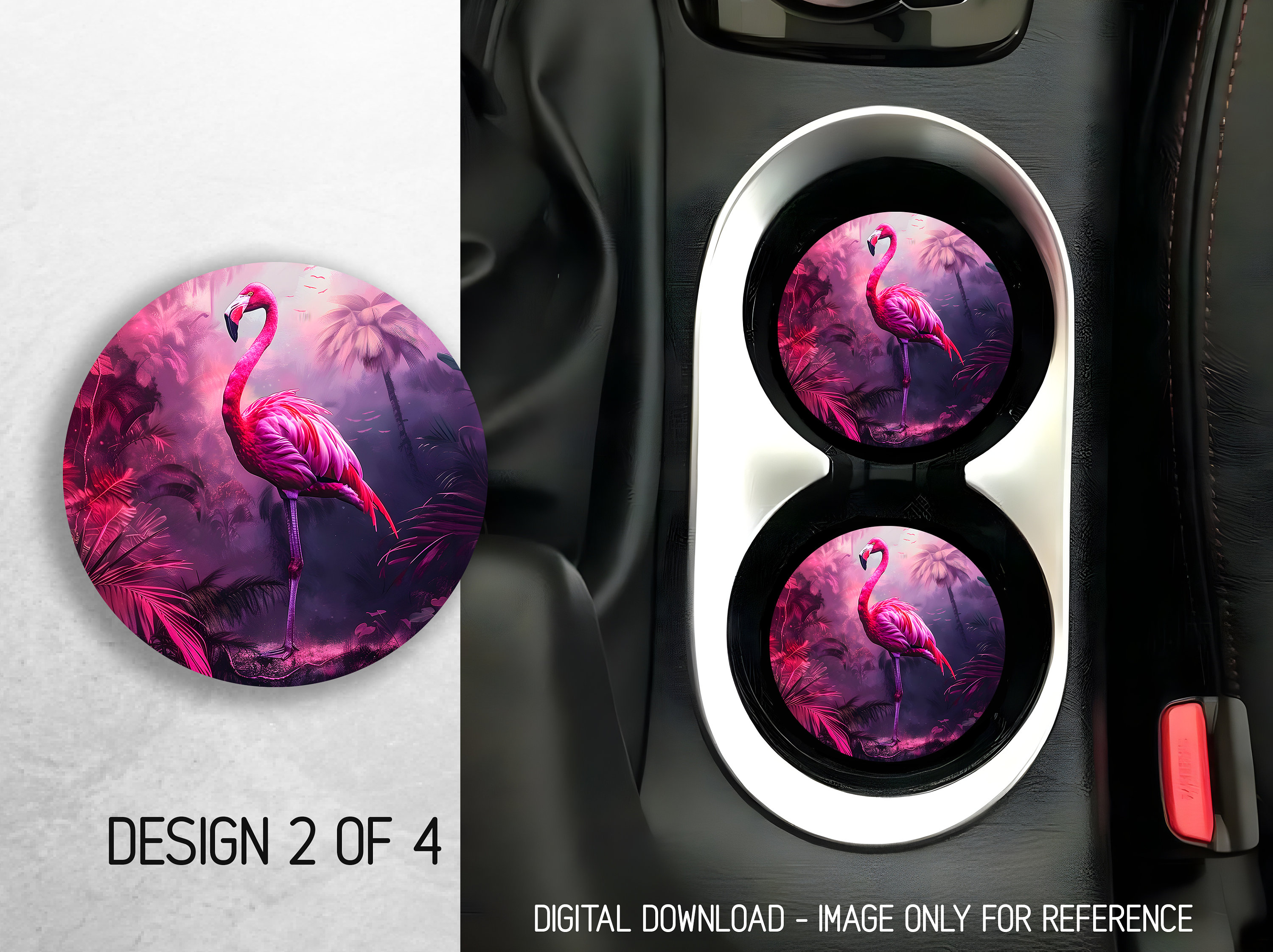 Pastel Flamingo Car Coaster PNG Pink Flamingos Car Coaster Sublimation ...