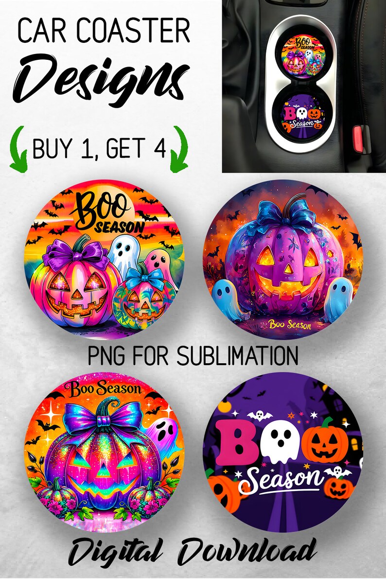 Boo Season Car Coaster PNG Bundle Pink Halloween Coaster Png ...