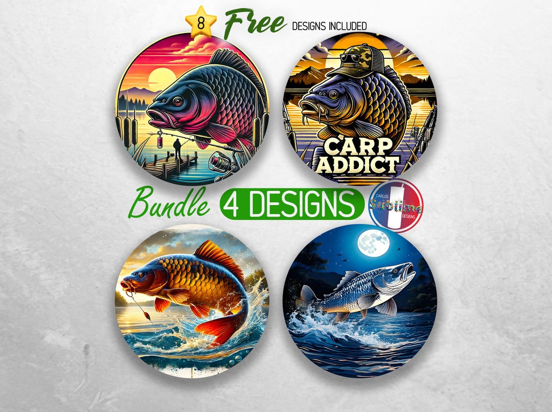 Carp Fishing Car Coaster PNG Bundle Carp Fish Car Coaster Sublimation ...