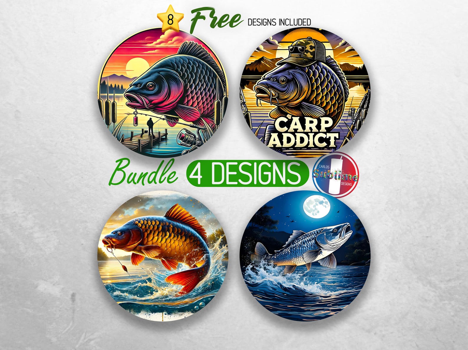 Carp Fishing Car Coaster PNG Bundle Carp Fish Car Coaster Sublimation ...