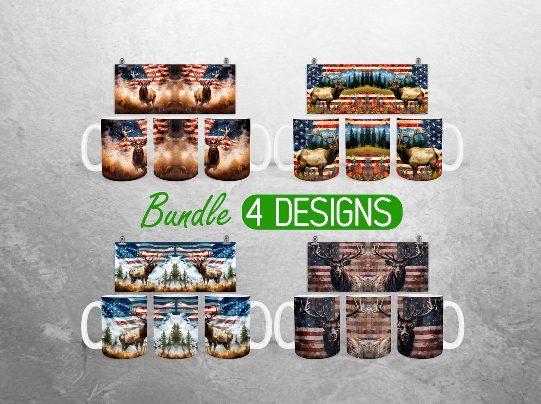 Bull Elk Mug Wrap PNG Deer Hunting 11oz and 15oz Mug Sublimation Design ...