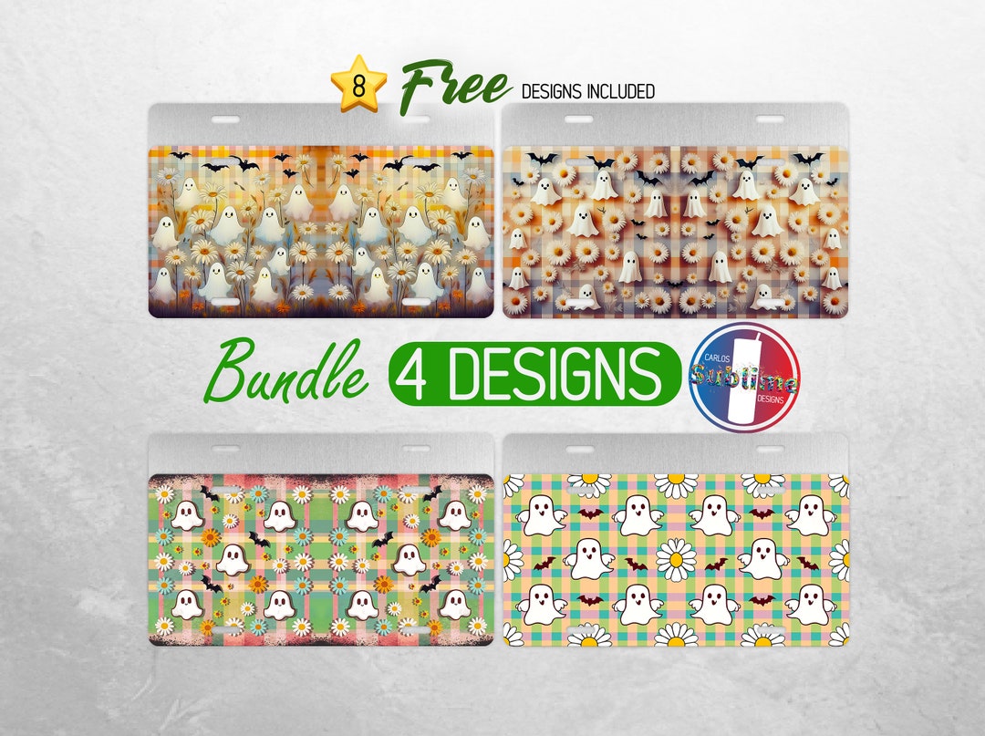 Retro Halloween License Plate PNG Cute Retro Ghost License Plate Design ...