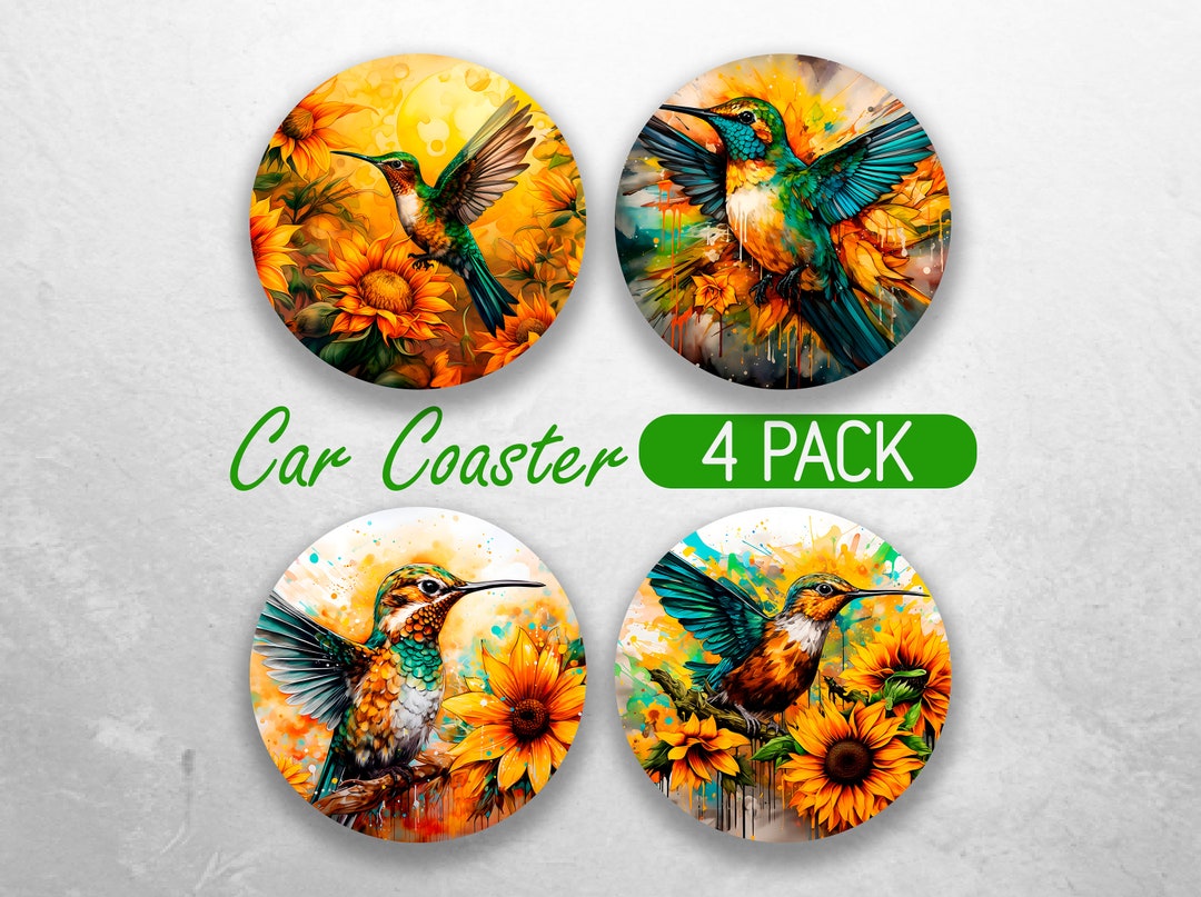 Hummingbird Car Coaster PNG Watercolor Sunflower Car Coaster ...