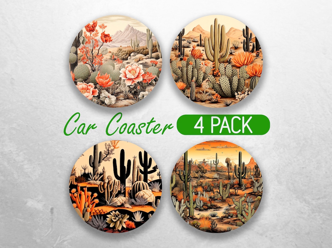 Boho Desert Car Coaster PNG Cactus Western Car Coaster Sublimation ...