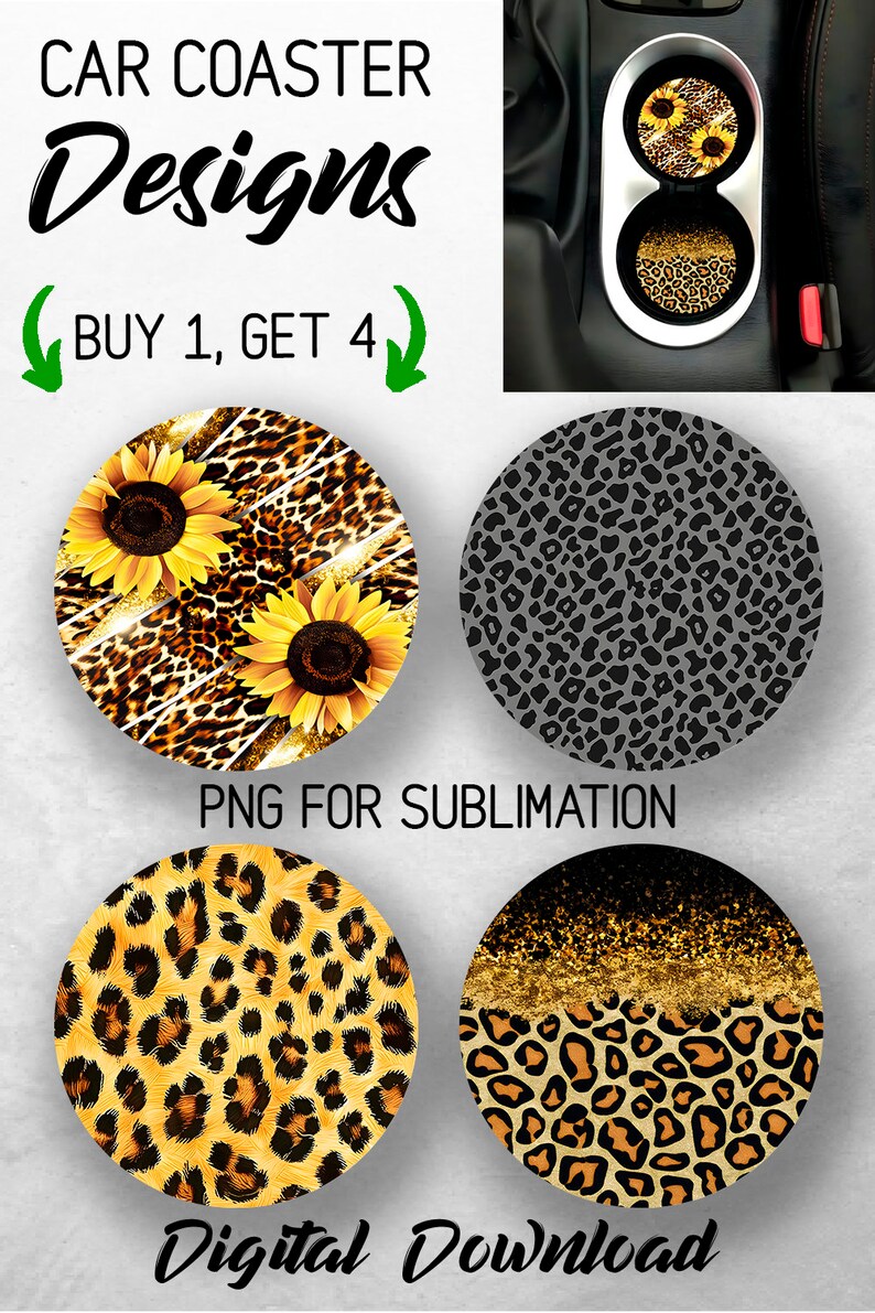 Leopard Print Car Coaster PNG Cheetah Print Car Coaster Sublimation ...