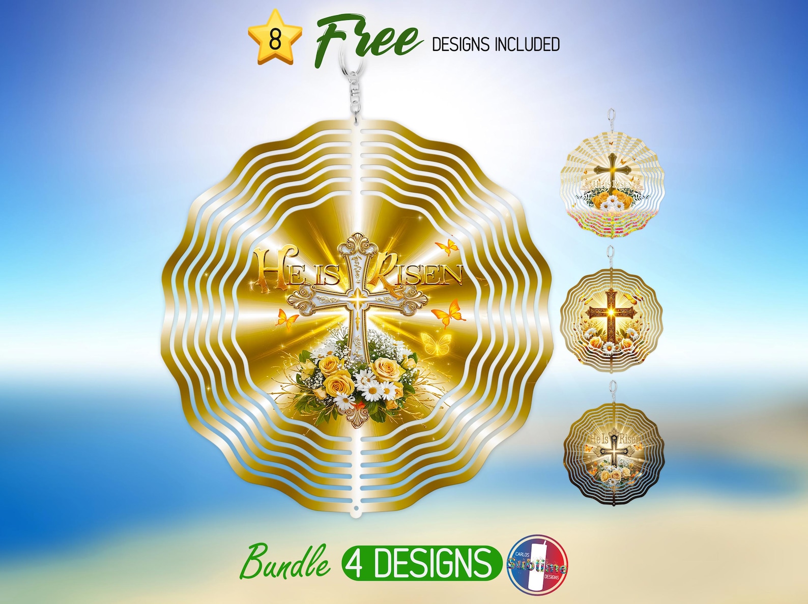 Easter He is Risen Wind Spinner PNG Design Bundle Floral Christian ...